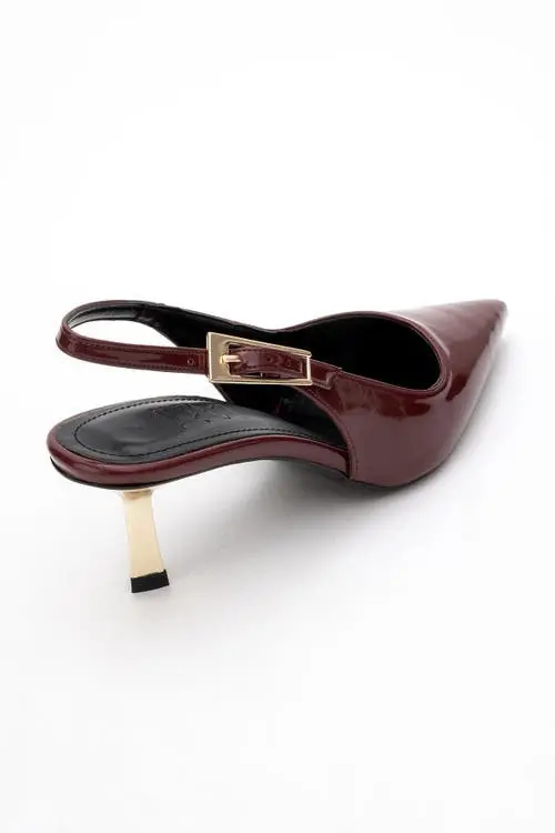 PROLOGUE SHOES Pointed Toe Slingback Pump - Burgundy Patent