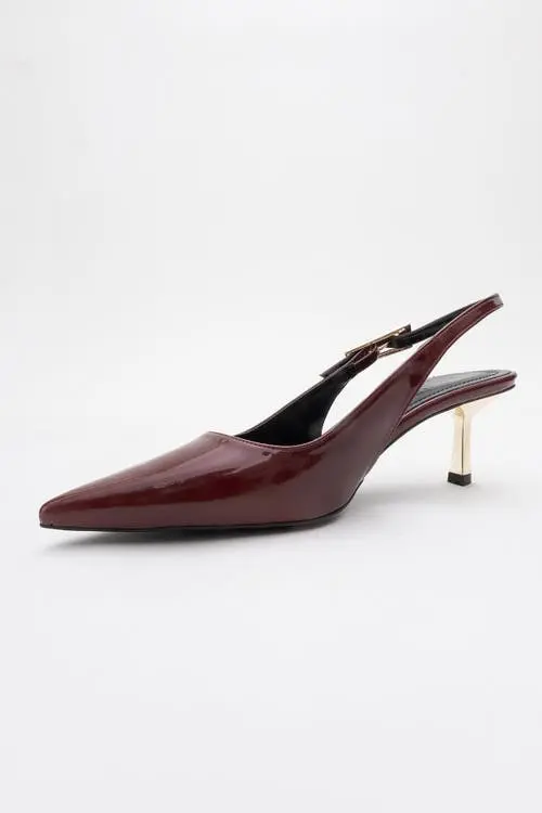 PROLOGUE SHOES Pointed Toe Slingback Pump - Burgundy Patent