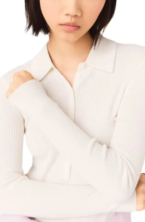 Maje Ribbed Knit Polo Sweater - Ecru