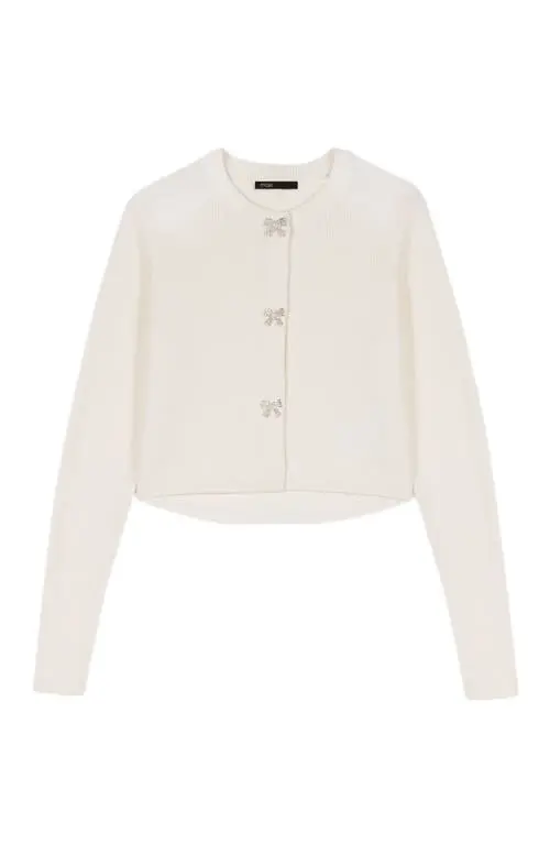 Maje Jeweled Bow-button Cardigan - Ecru
