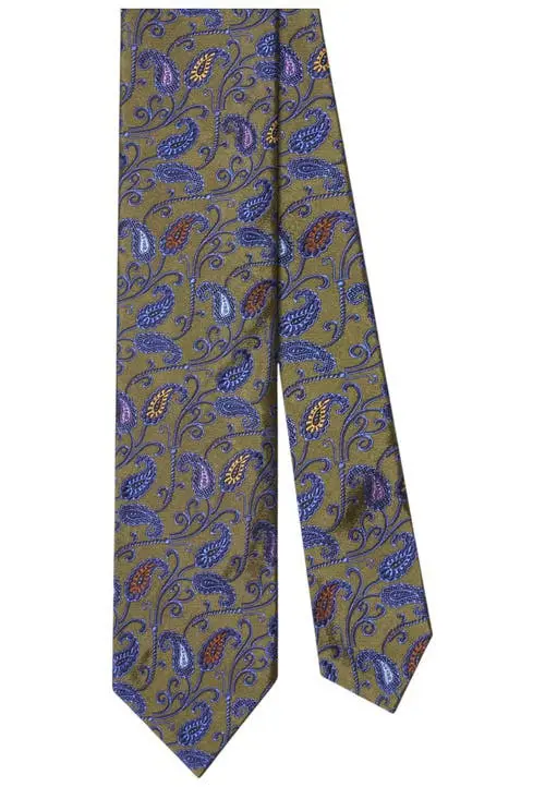 Robert Talbott Newman Pine Paisley Necktie - Olive