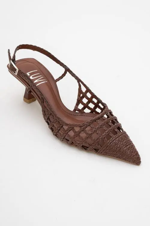 PROLOGUE SHOES Heaven Knitted Pointed Toe Pumps - Cognac