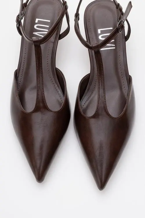 PROLOGUE SHOES Asher Pointed Toe Slingback Pump - Brown