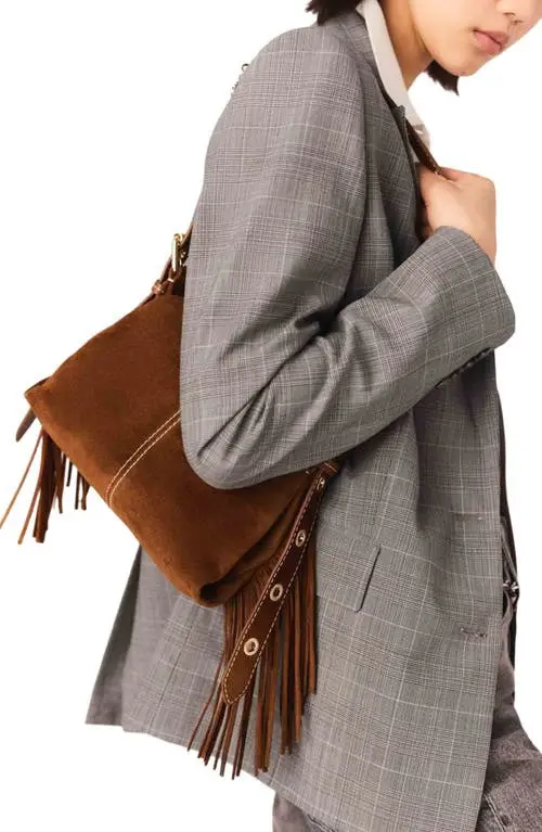 Maje Miss M Mini Bag In Suede - Brown