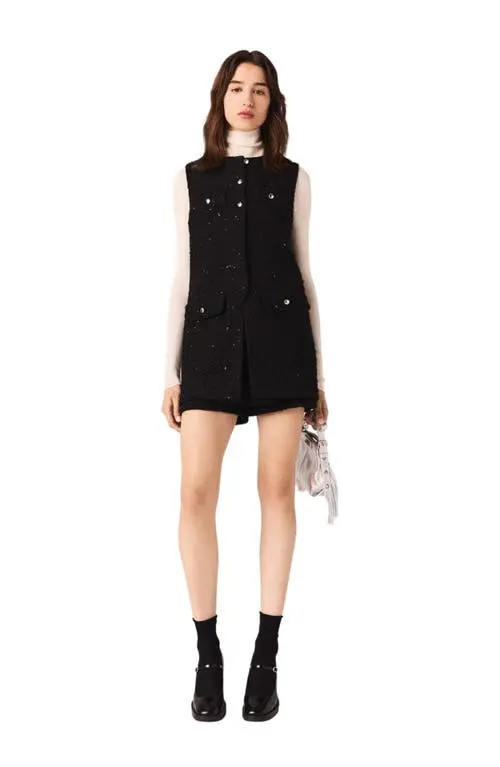 Maje Tweed Playsuit With Sequins - Black