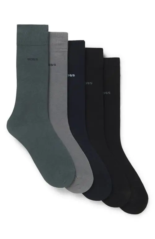 BOSS Solid Cotton Blend Dress Socks Pack Of 5 - Black/grey/green Assorted