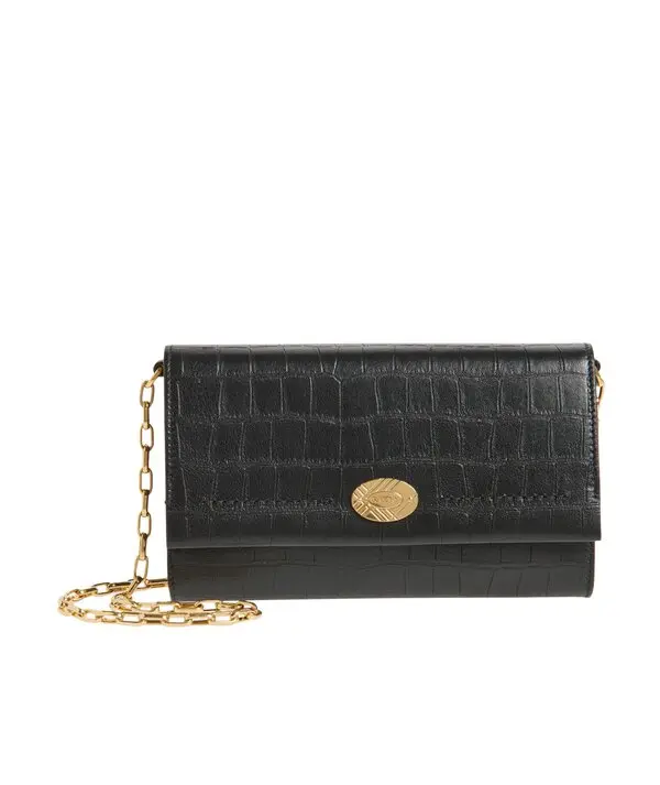 Burberry Cotswolds Croc Embossed Leather Wallet On A Chain - Black