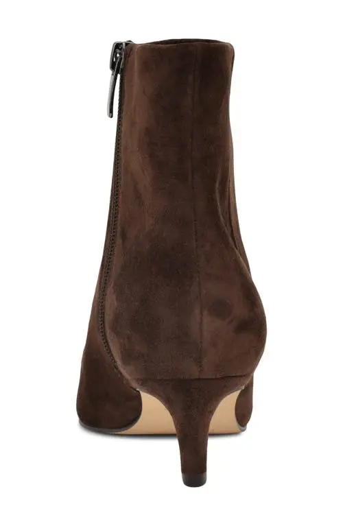 Nine West Pointed Toe Kitten Heel Bootie - Dark Brown Suede