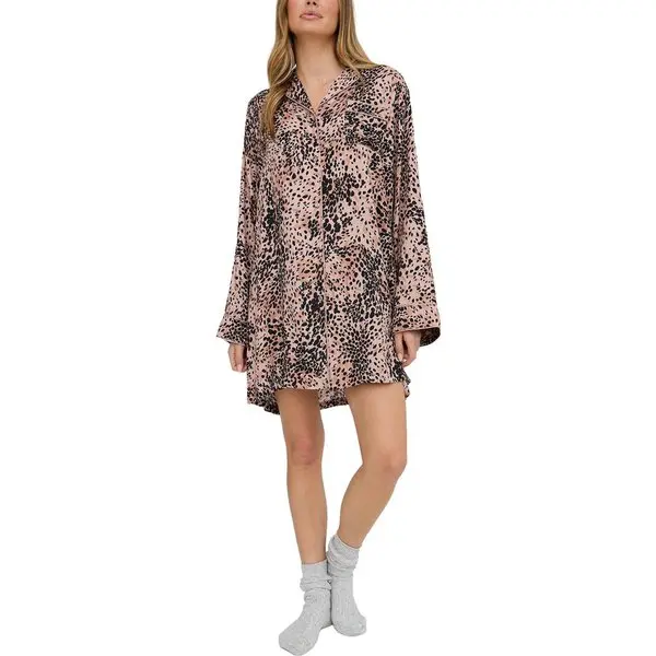 LILY AND LIONEL Simone Long Sleeve Nightshirt - Brown