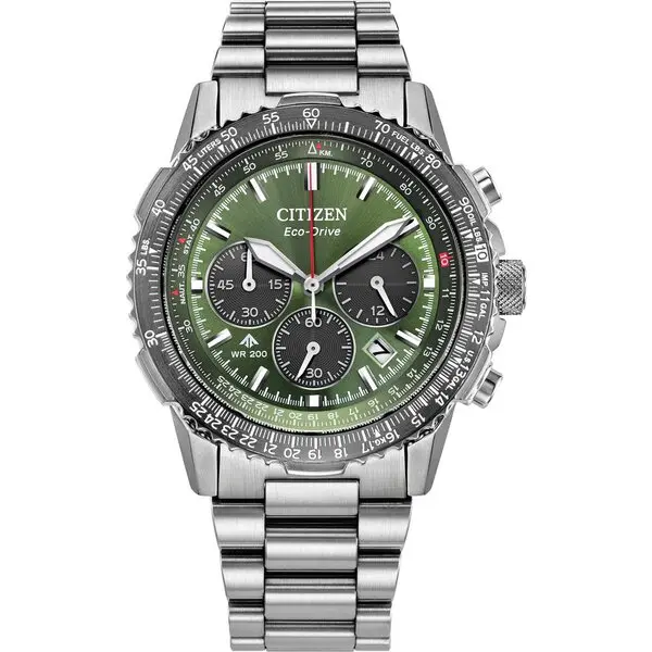 Citizen Promaster Navihawk Eco-drive Chronograph Bracelet Watch - Silverone/green