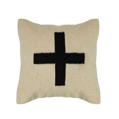 STORIED HOME Swiss Cross Cotton Wool Throw Pillow - Natural