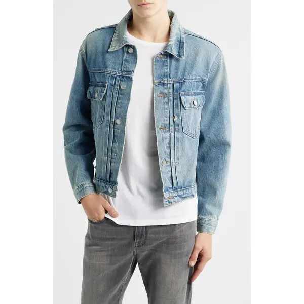 FRAME Distressed Denim Trucker Jacket