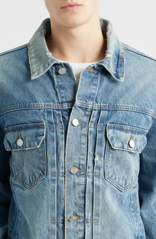 FRAME Distressed Denim Trucker Jacket