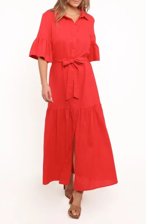 PETAL & PUP Kirrily Tie Waist Shirtdress - Red