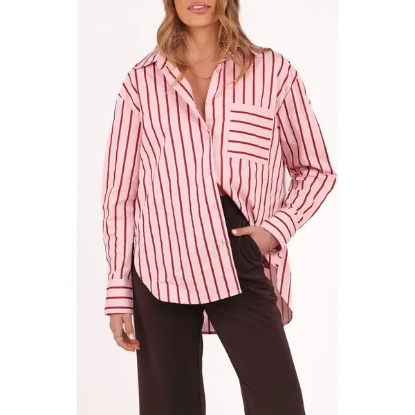 PETAL & PUP Adam Stripe Oversized Cotton Button-up Shirt