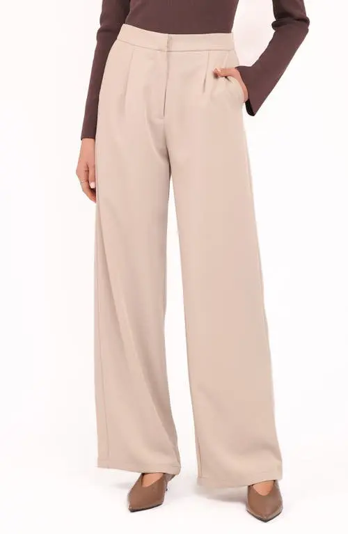 PETAL & PUP Ana Pleated Wide Leg Trousers - Beige