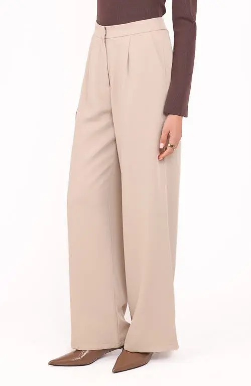 PETAL & PUP Ana Pleated Wide Leg Trousers - Beige