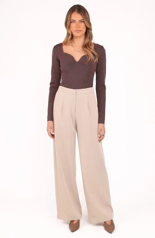 PETAL & PUP Ana Pleated Wide Leg Trousers - Beige