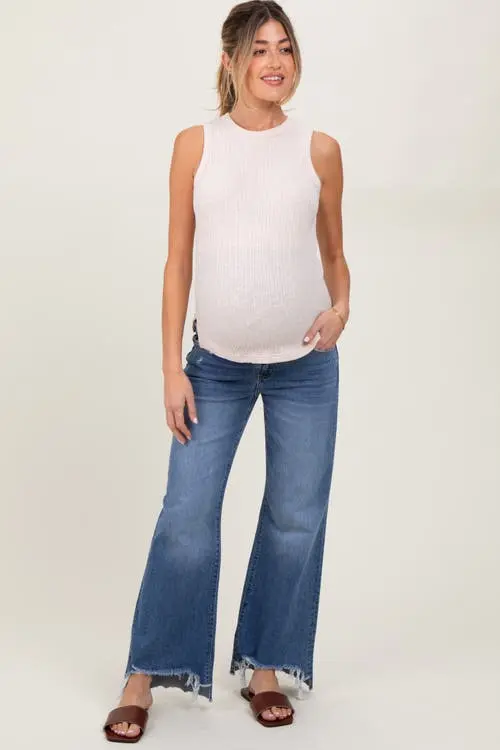 PINKBLUSH Hi-lo Hem Cropped Flare Maternity Jeans - Blue