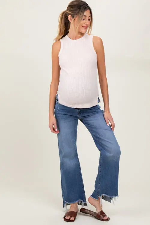 PINKBLUSH Hi-lo Hem Cropped Flare Maternity Jeans - Blue