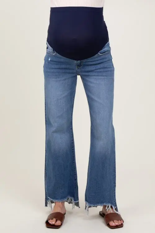 PINKBLUSH Hi-lo Hem Cropped Flare Maternity Jeans - Blue