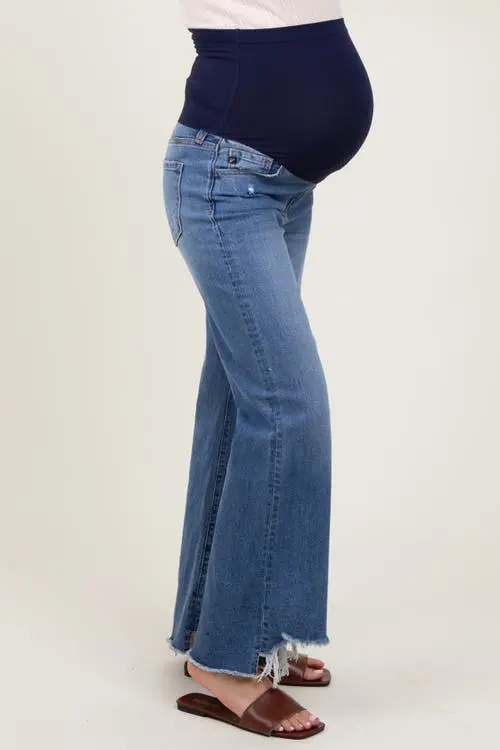 PINKBLUSH Hi-lo Hem Cropped Flare Maternity Jeans - Blue