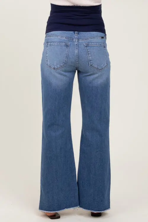 PINKBLUSH Hi-lo Hem Cropped Flare Maternity Jeans - Blue