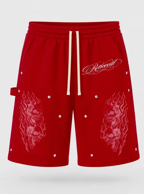 RETROVERT Flame Skull Shorts - Red