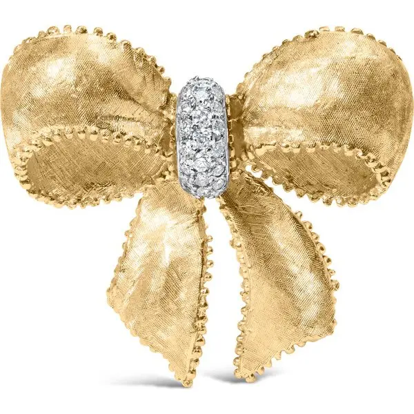 HAUS OF BRILLIANCE 18k Gold And Diamond Bow Pin Brooch - Yellow