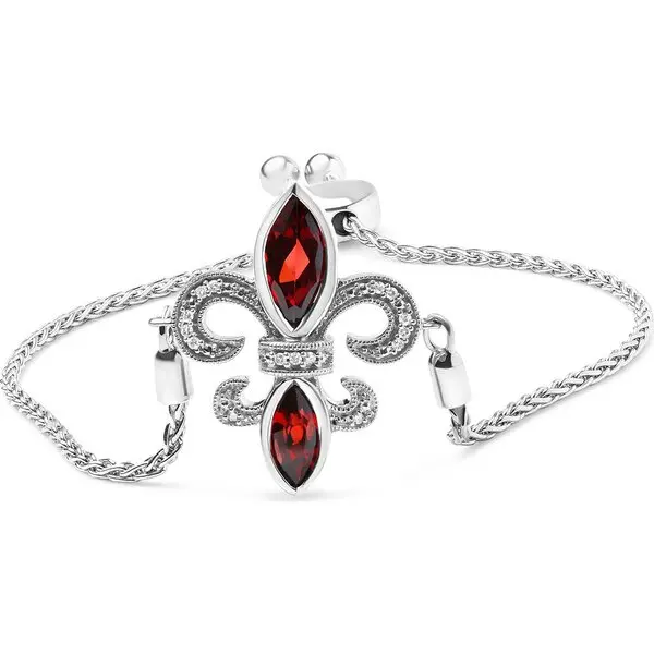 HAUS OF BRILLIANCE Silver Garnet & Diamond Accent Fleur De Lis Bracelet - White