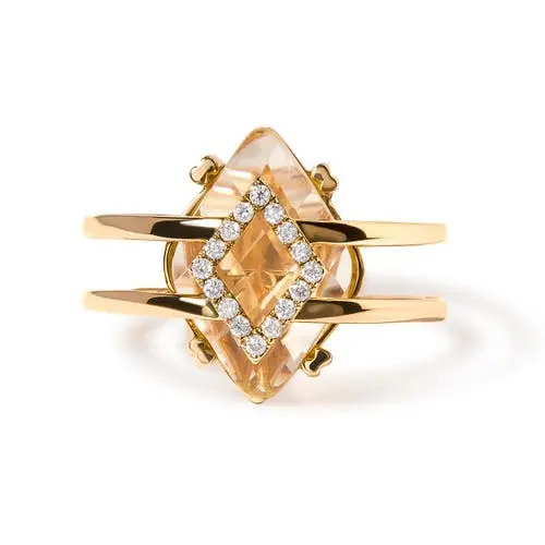 HAUS OF BRILLIANCE 14k Gold Topaz And Diamond Cocktail Ring