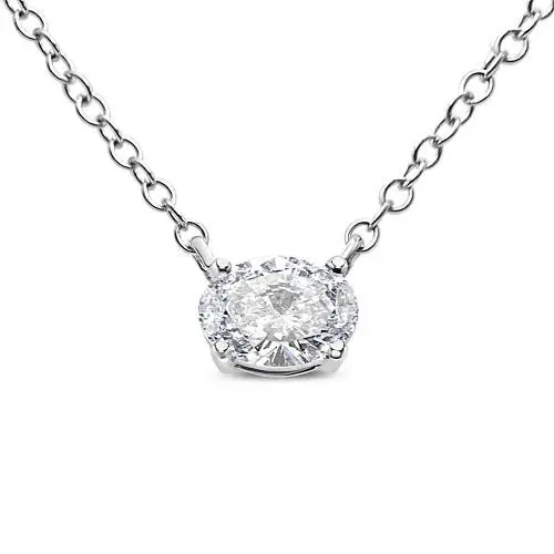 HAUS OF BRILLIANCE 14k Gold 0.50cttw Lab Grown Oval Diamond Pendant Necklace - White