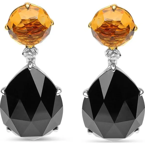 HAUS OF BRILLIANCE 18k Gold Diamond, Citrine, And Onyx Dangle Earrings - Yellow