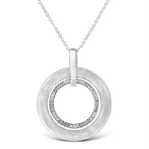 HAUS OF BRILLIANCE Silver Diamond Double Circle Pendant Necklace - White