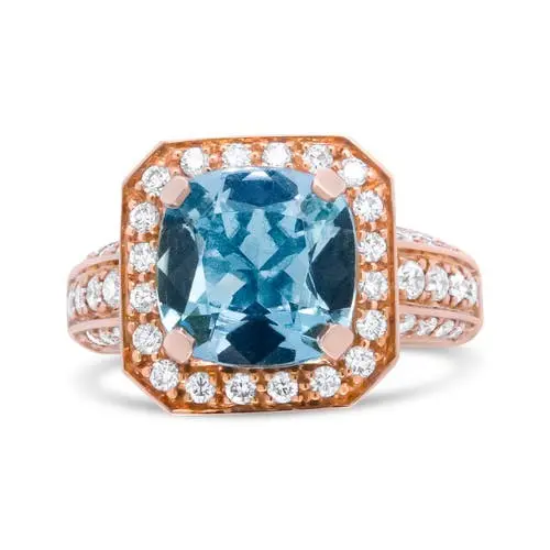 HAUS OF BRILLIANCE 18k Gold Aquamarine & Diamond Halo Ring - Yellow