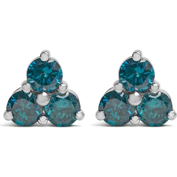 HAUS OF BRILLIANCE 14kt Gold Blue Diamond Stud Earrings - White