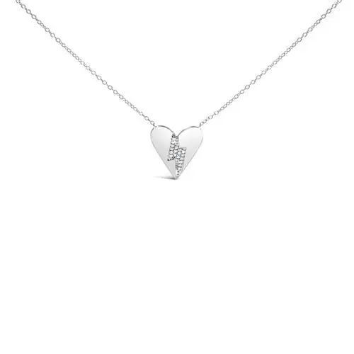 HAUS OF BRILLIANCE 925 Sterling Silver Diamond Broken Heart Pendant Necklace - White