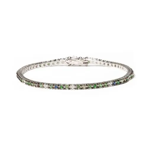 HAUS OF BRILLIANCE 18k Gold Diamond, Sapphire, And Tsavorite Tennis Bracelet - White