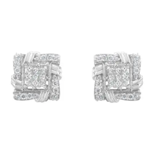 HAUS OF BRILLIANCE Silver 1/2 Ct Round Diamond Stud Earrings