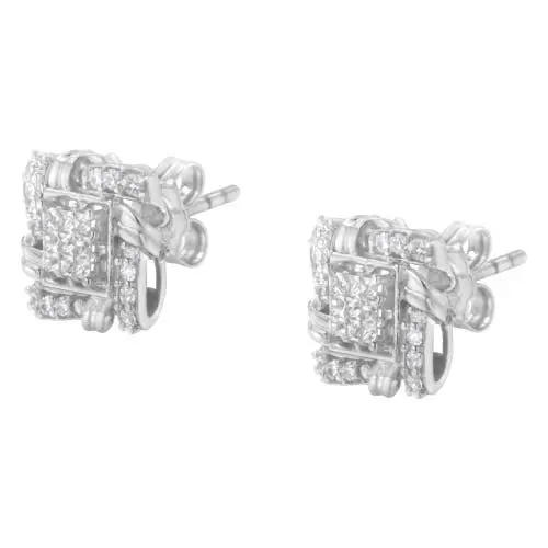 HAUS OF BRILLIANCE Silver 1/2 Ct Round Diamond Stud Earrings