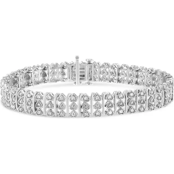 HAUS OF BRILLIANCE 1.00 Cttw Diamond Multi Row Heart Link Bracelet - White