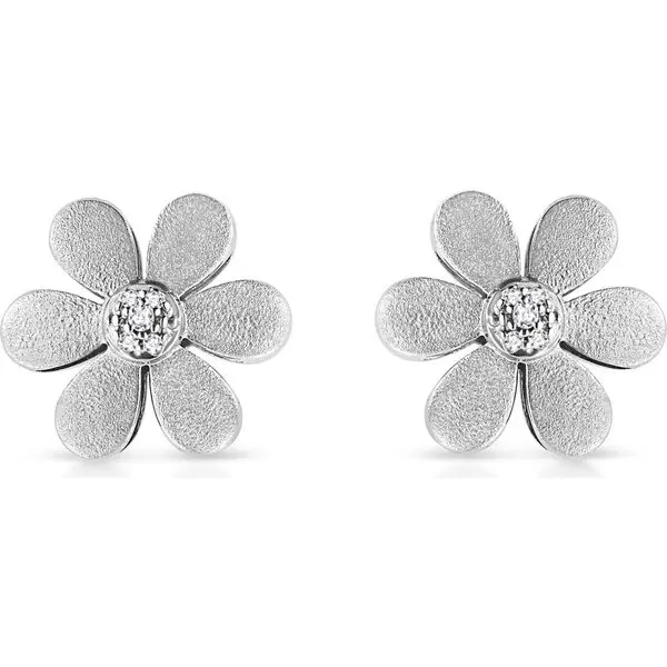 HAUS OF BRILLIANCE Diamond Accent Flower Hoop Stud Earrings - White