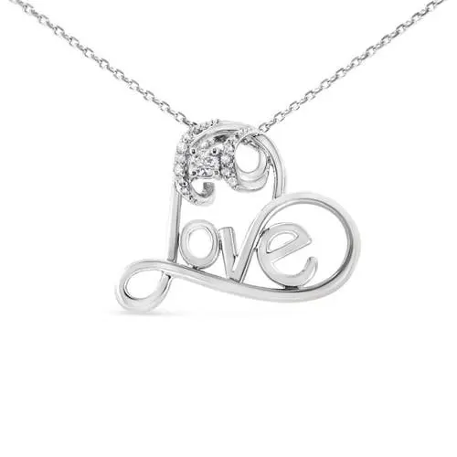 HAUS OF BRILLIANCE Silver 1/10 Cttw Diamond Accented Heart Pendant Necklace - White