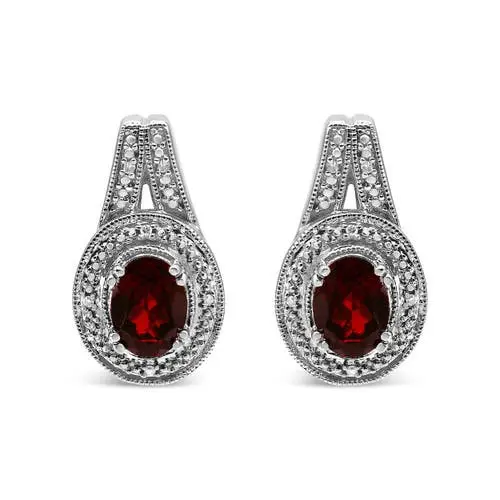 HAUS OF BRILLIANCE Stud Earrings Garnet Diamond .925 Sterling Silver - White