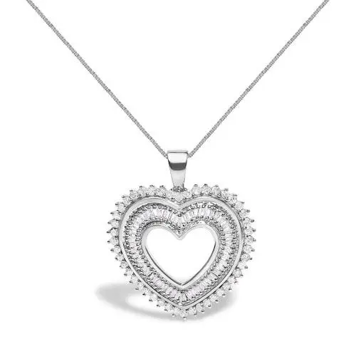 HAUS OF BRILLIANCE 925 Sterling Silver 1.0 Ctw Diamond Heart Pendant Necklace - White