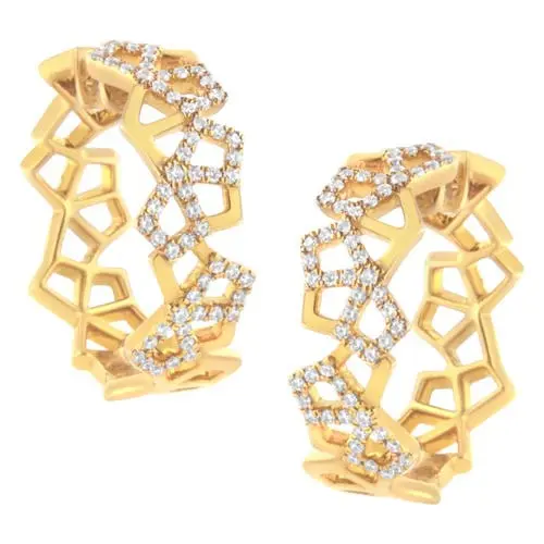 HAUS OF BRILLIANCE 14k Gold 3/4 Cttw Diamond Honeycomb Hoop Earrings - Yellow