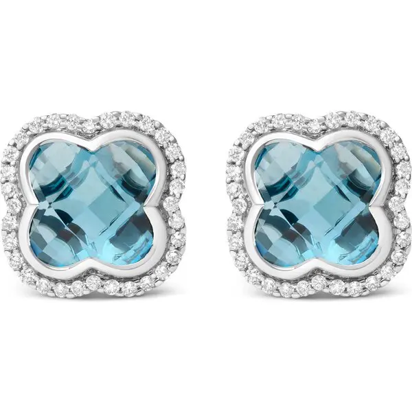 HAUS OF BRILLIANCE 18k Gold Diamond And London Blue Topaz Stud Earrings - White