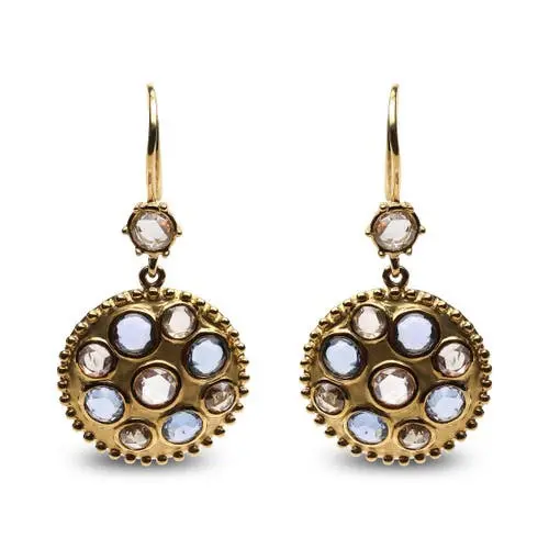 HAUS OF BRILLIANCE 18k Gold Diamond And Sapphire Medallion Dangle Earrings - Yellow