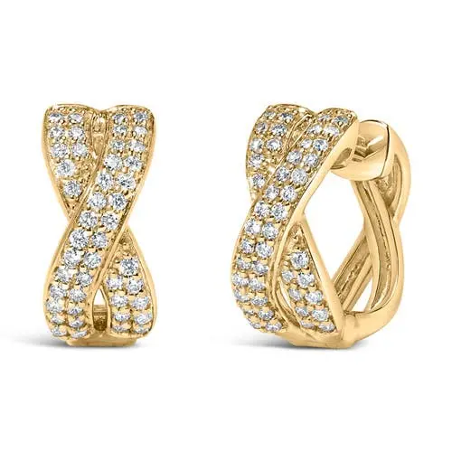 HAUS OF BRILLIANCE 14k Gold 1/3 Cttw Diamond Criss Cross Huggie Hoop Earrings - Yellow