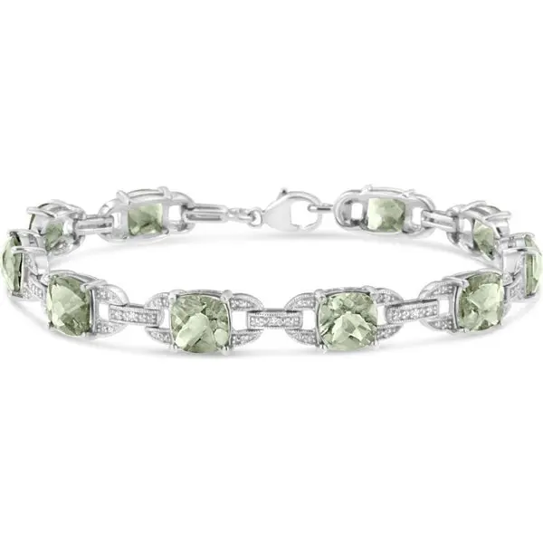 HAUS OF BRILLIANCE Silver Green Amethyst And Diamond Accent Tennis Bracelet - White